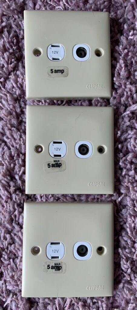 Secondhand Clipsal 12V and Coax Socket