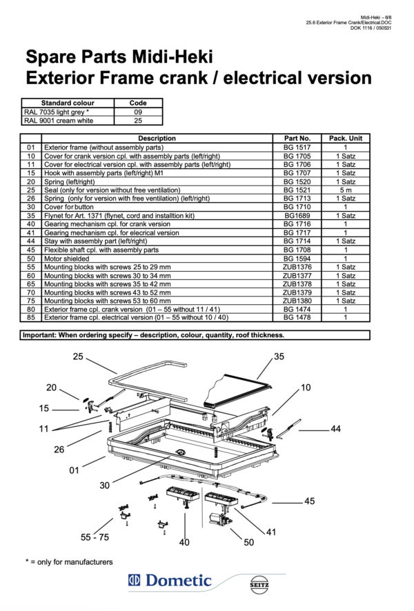 Dometic Midi Heki Parts Diagram